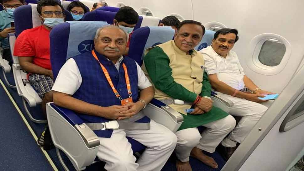 Nitin Patel Share Photo With CR Patil And Vijay Rupani In Plane Went Viral