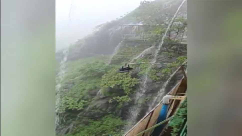 waterfall seen on datar mountain junagadh after heavy rain