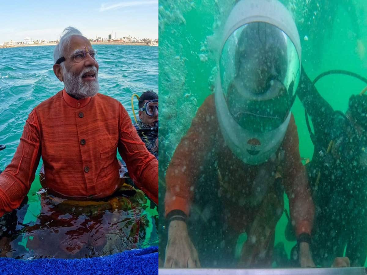 pm modi scuba diving at dwarka sea went to for inspection of dwarka ...